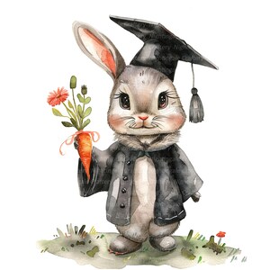 10 Graduation Clipart, Student Bunny Clipart, Printable Watercolor ...