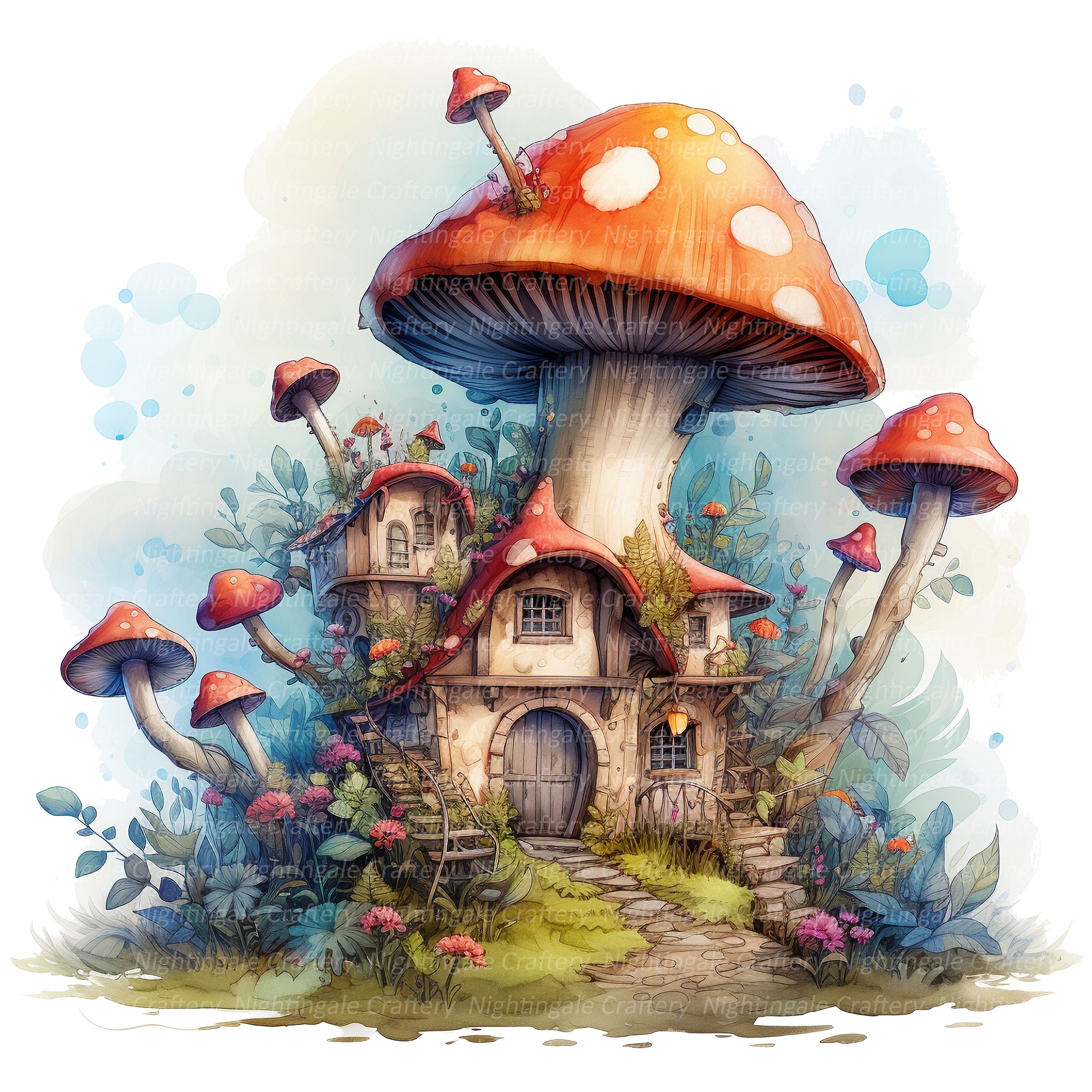 12 Magic Toadstool Fairy House Clipart Printable Watercolor - Etsy