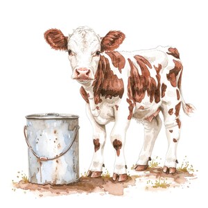 8 Milk Cow Baby Clipart, Calf, Milk Clipart, Printable Watercolor ...