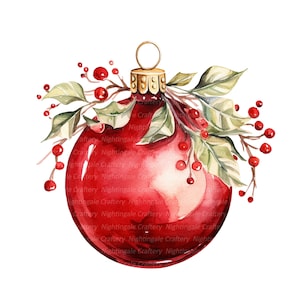 12 Red Bauble Clipart, Christmas Bauble Clipart, Printable Watercolor ...