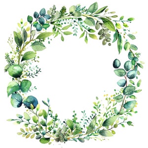10 Greenery Wreath Clipart, Digital Clipart, Watercolor Clipart ...
