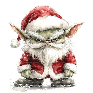8 Christmas Goblin Clipart, Santa Goblin Grumpy, Printable Watercolor ...