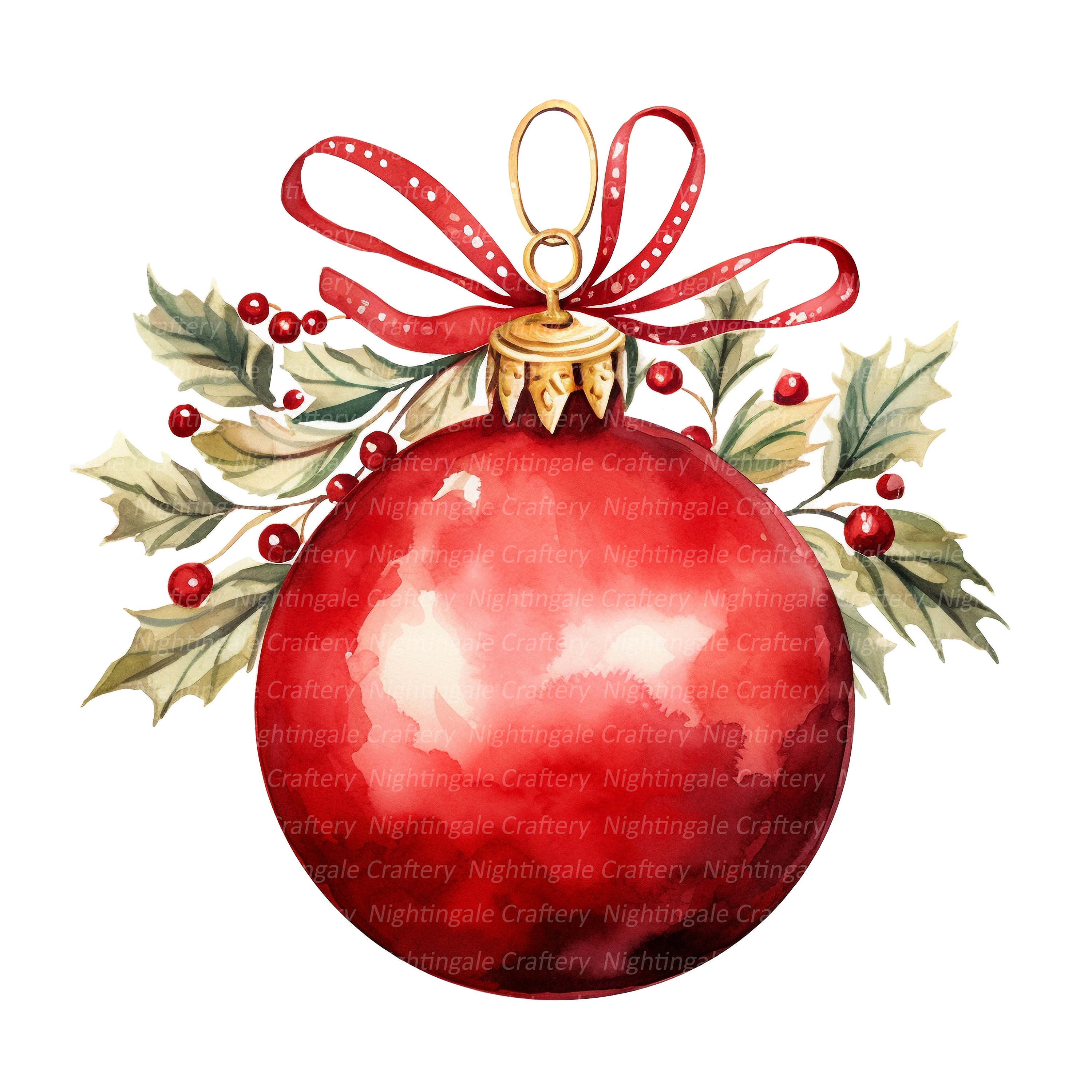 12 Red Bauble Clipart, Christmas Bauble Clipart, Printable Watercolor ...