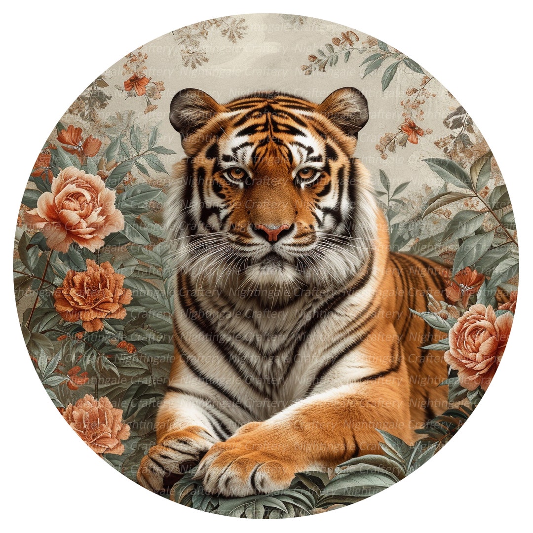 10 Floral Tiger Clipart, Vintage Tiger, Printable Watercolor Clipart ...