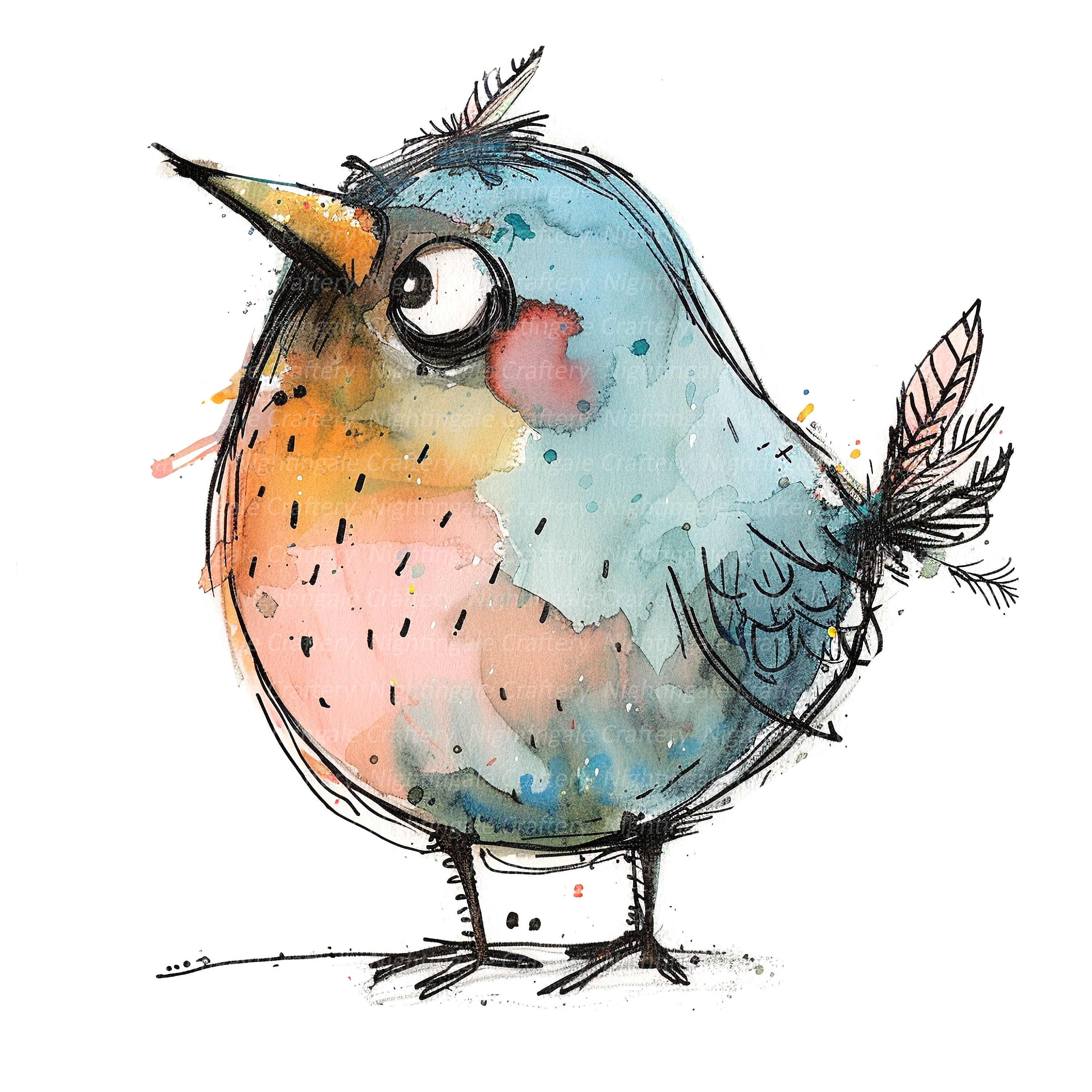 12 Whimsical Birds Clipart, Cartoon, Digital Clipart, Watercolor ...