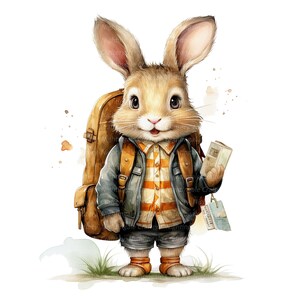 10 Bunny With Backpack Clipart, Travel Bunny, Printable Watercolor ...