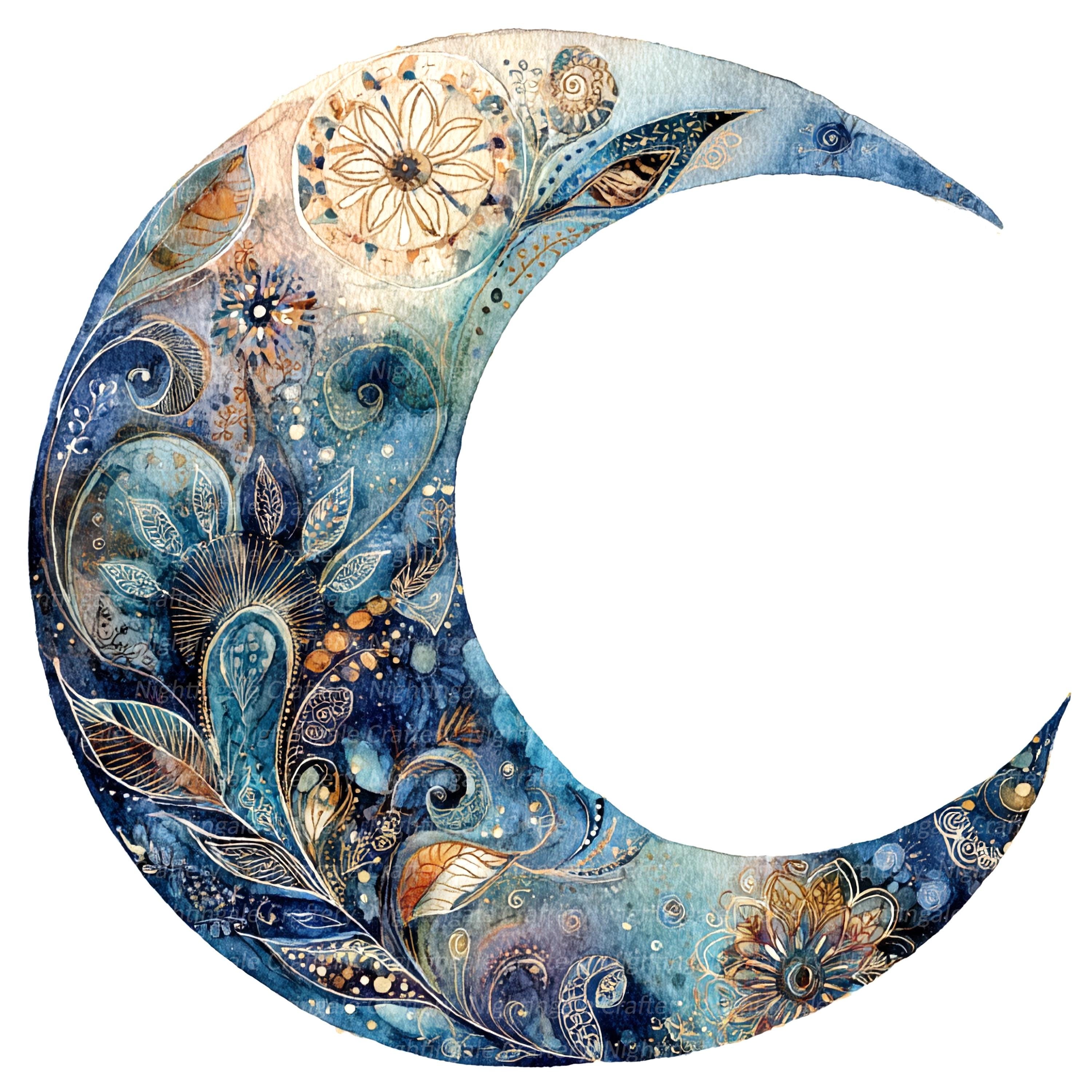 8 Moon Wall Art, Abstract Moon Design, Printable Watercolor Clipart ...