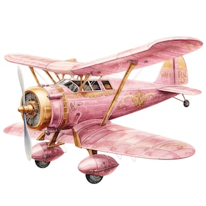 8 Pink Vintage Plane Clipart, Luxury Plane, Printable Watercolor ...