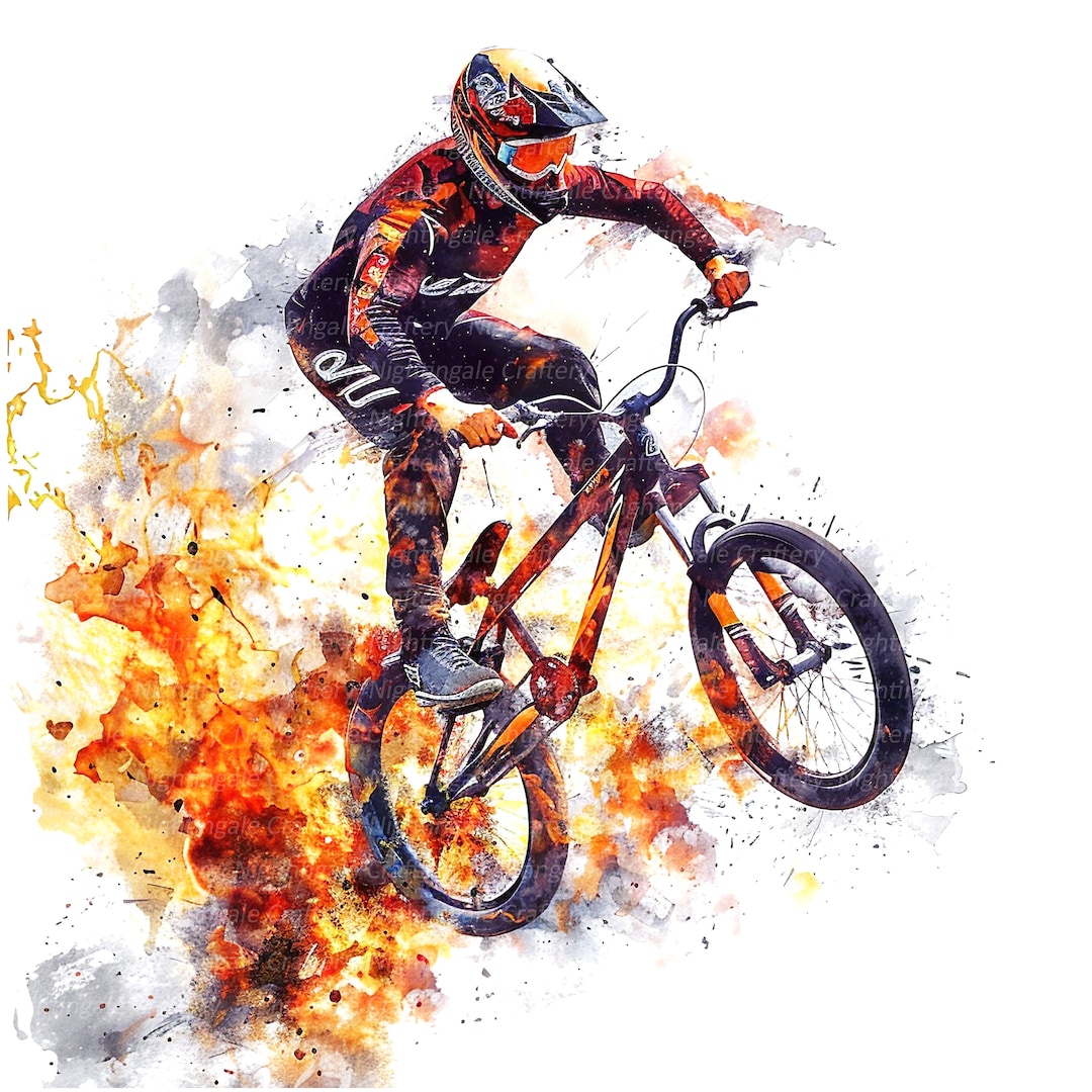 10 BMX Clipart, BMX Race, Fiery Bmx Bike, Printable Watercolor Clipart ...