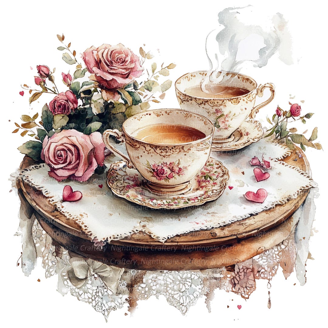 14 Antique Tea Cups, Victorian Tea Party Clipart, Printable Watercolor ...