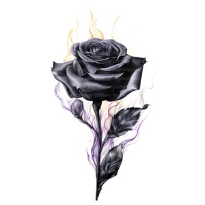 10 Black Rose Clipart, Rose in Flames Clipart, Printable Watercolor ...