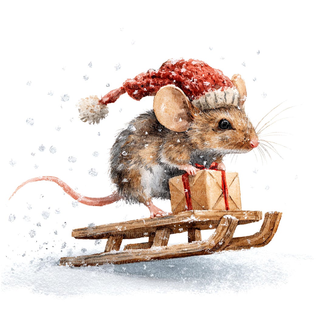 7 Christmas Mouse Clipart, Delivering Gift, Printable Watercolor ...