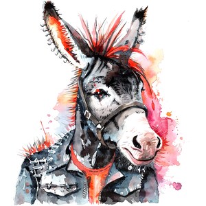 12 Donkey Punk Clipart, Punk Rock Clipart, Printable Watercolor Clipart ...