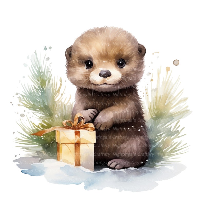 10 Christmas Otter Clipart, Cute Otter Clipart, Printable Watercolor ...