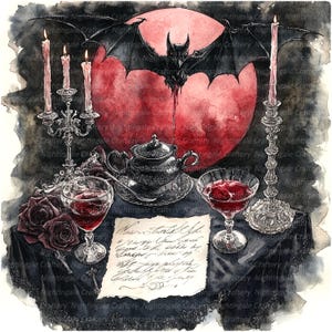14 Vampire Midnight Tea Party, Dracula Clipart, Printable Watercolor ...
