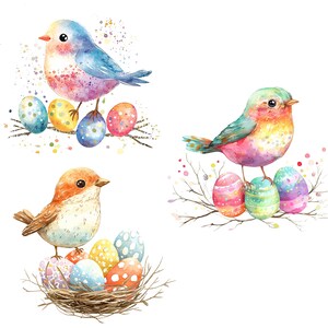 14 Whimsical Birds Easter Clipart, Easter Eggs Clipart, Printable ...
