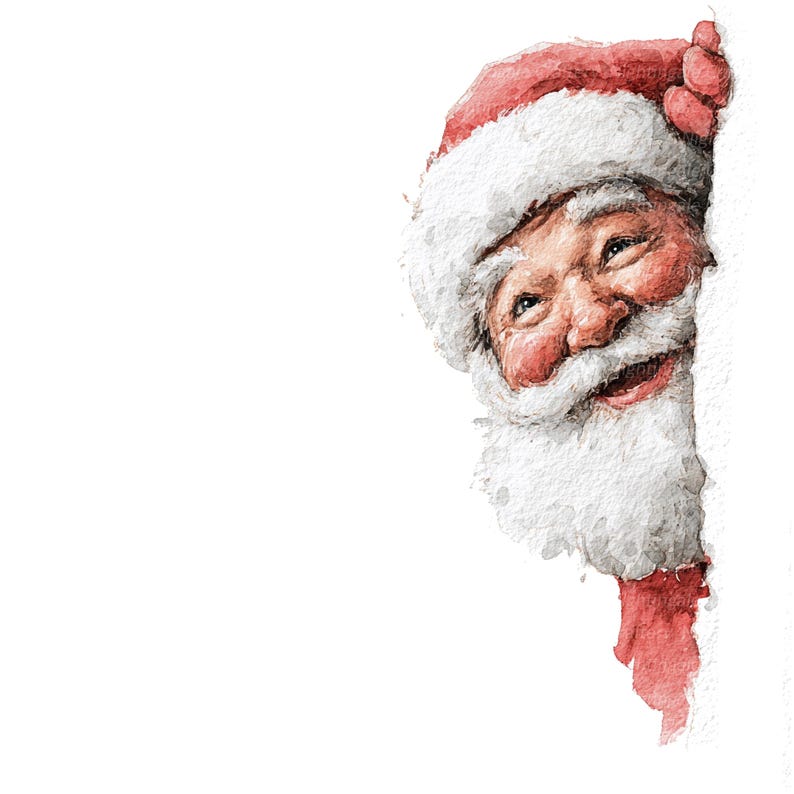 10 Peeking Santa Clipart, Christmas Clipart, Printable Watercolor ...