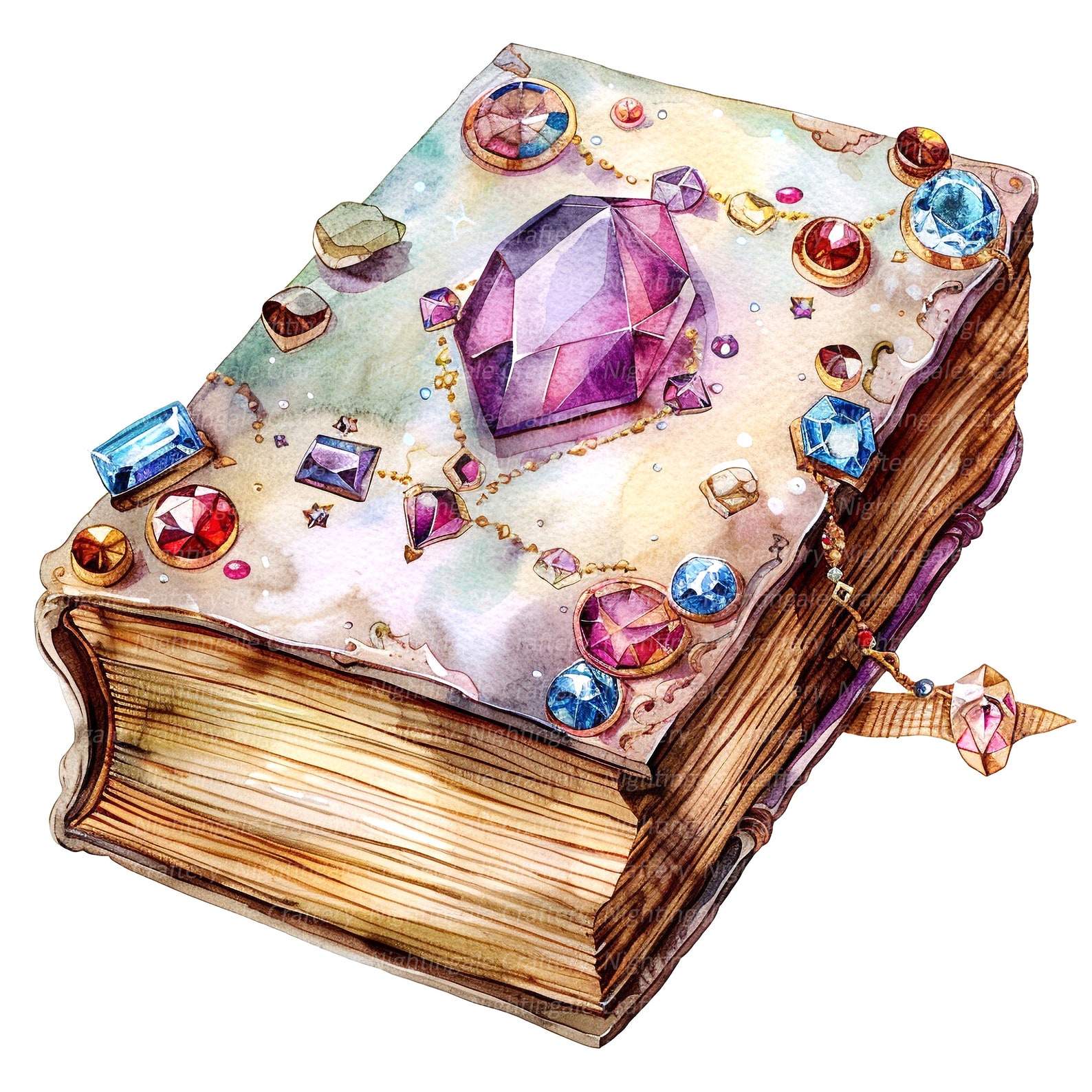 11 Jewelled Book Clipart, Magic Book Clipart, Printable Watercolor ...