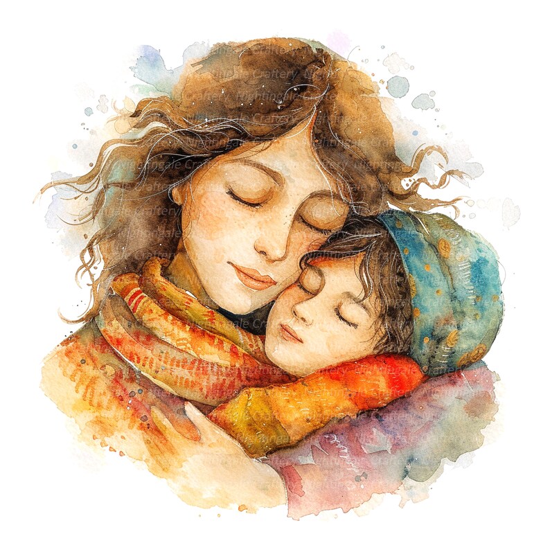 8 Mother and Child Clipart, Mother's Day Card, Printable Watercolor ...