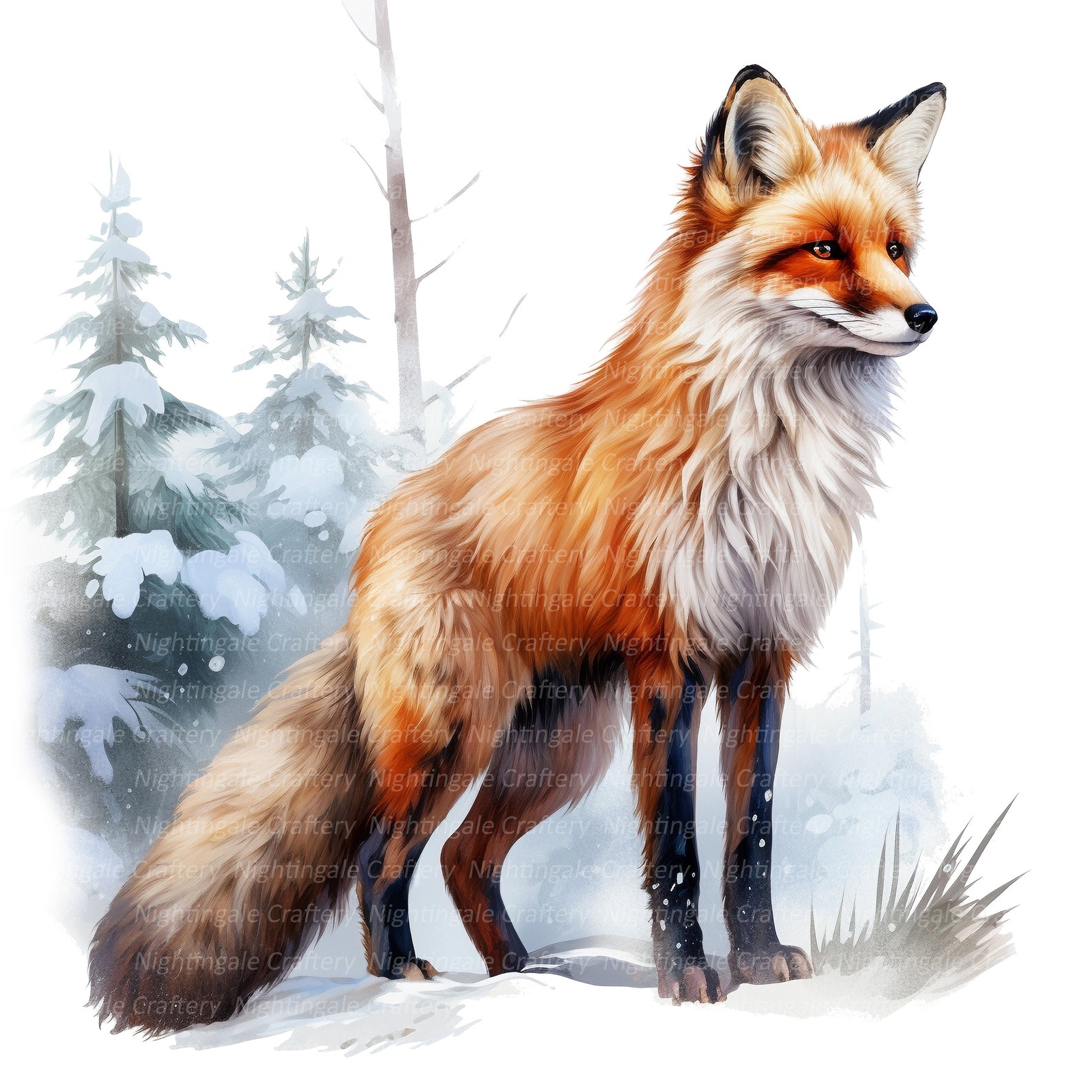 12 Fox in Winter Clipart, Printable Watercolor Clipart, High Quality ...