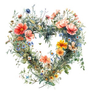 9 Floral Heart Wreath Clipart, Valentine's Day Heart, Digital Clipart ...