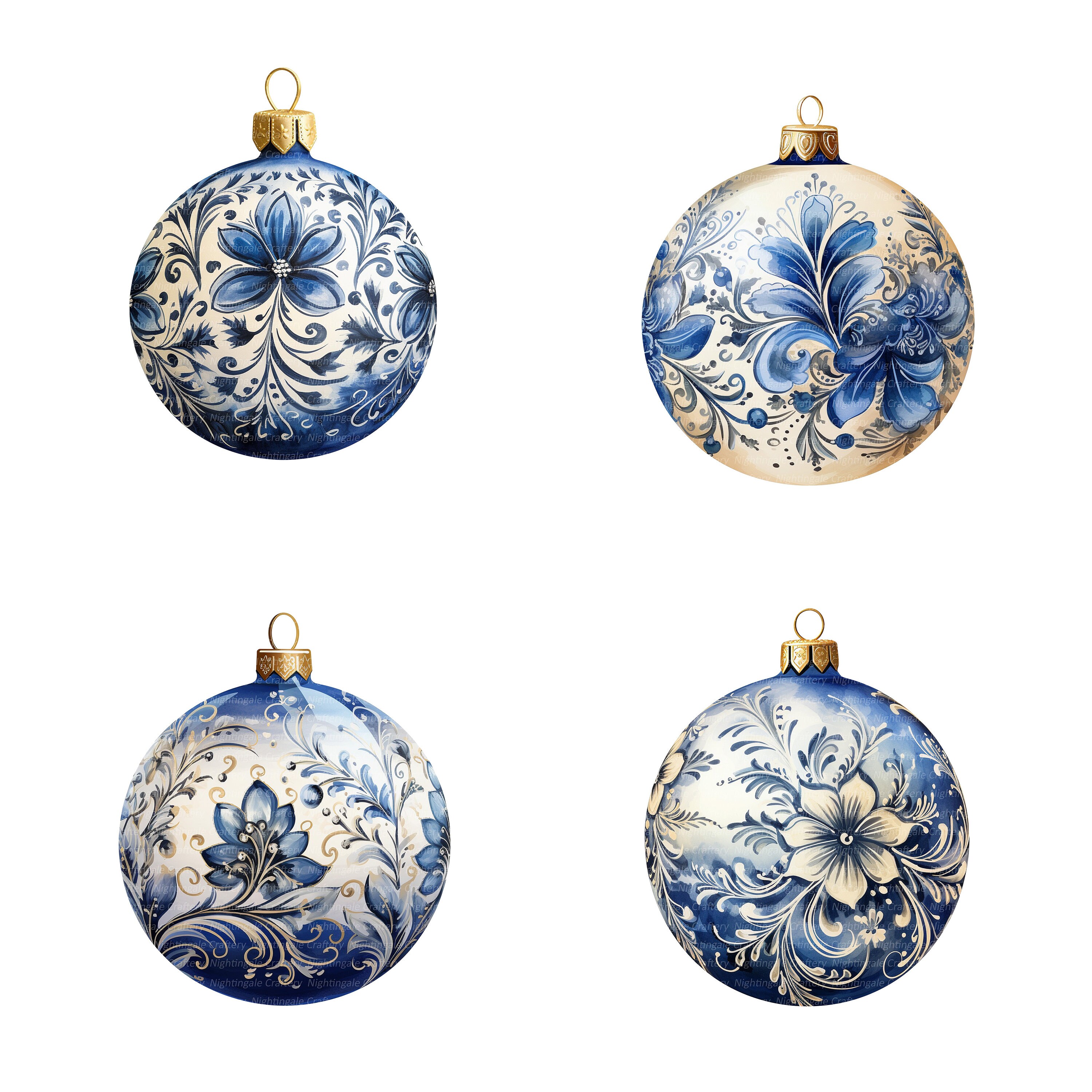 20 Blue Vintage Bauble Clipart Printable Watercolor Clipart - Etsy