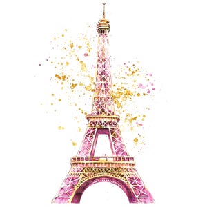10 Pink Eiffel Tower Clipart, Paris Clipart, Printable Watercolor ...