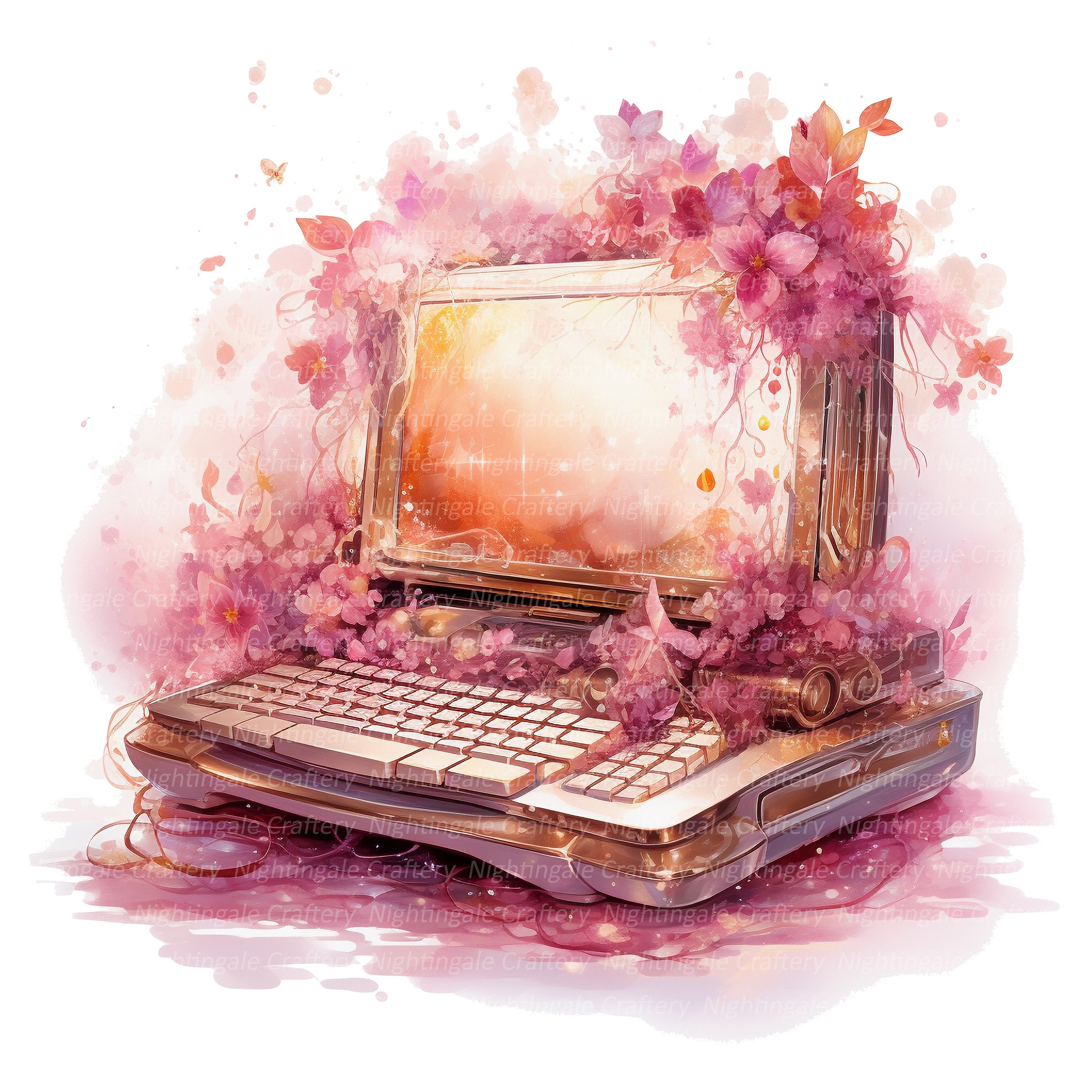 10 Pink Luxury Computer Clipart, PC Clipart, Printable Watercolor ...