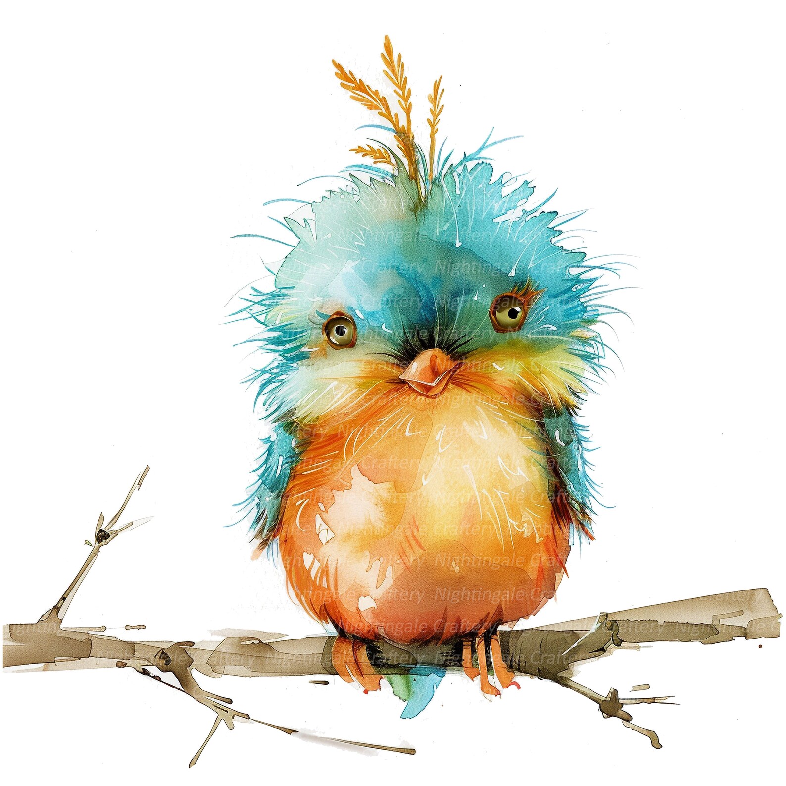 14 Whimsical Birds Clipart, Quirky Birds, Digital Clipart, Watercolor ...