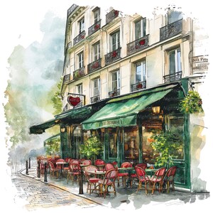 10 Paris Cafe Clipart, Vintage Paris Clipart, Printable Watercolor ...