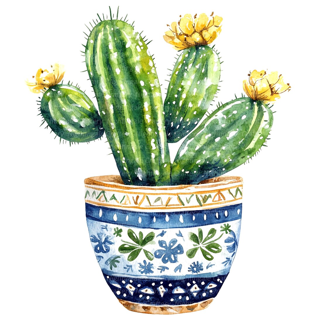 12 Mexican Folk Art Clipart, Cactus Clipart, Printable Watercolor ...