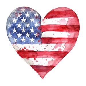 10 USA Flag Heart Clipart, USA Flag Clipart, Printable Watercolor ...