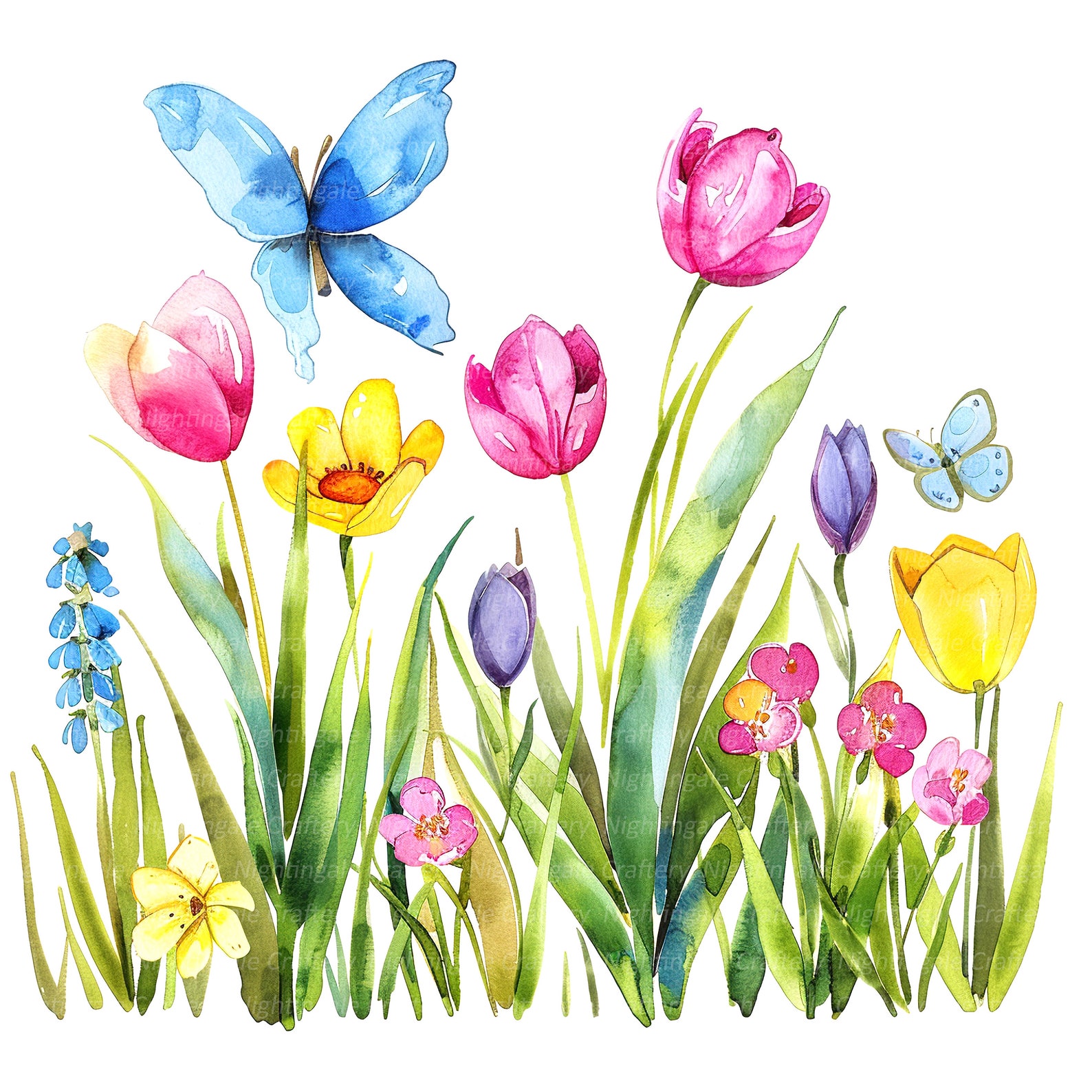 10 Spring Flowers Clipart, Tulips Clipart, Printable Watercolor Clipart ...