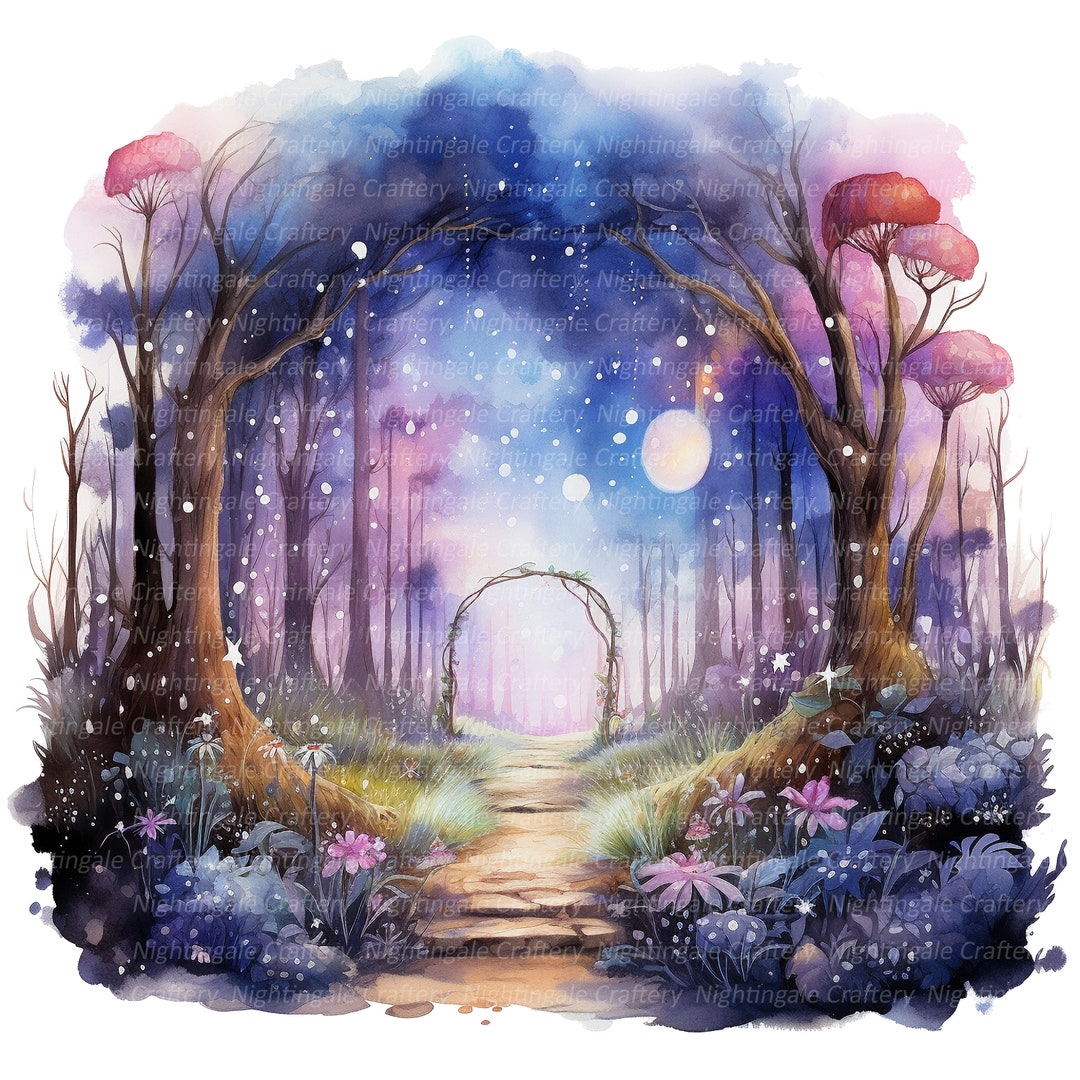 12 Enchanted Forest Clipart, Magic Forest, Printable Watercolor Clipart ...