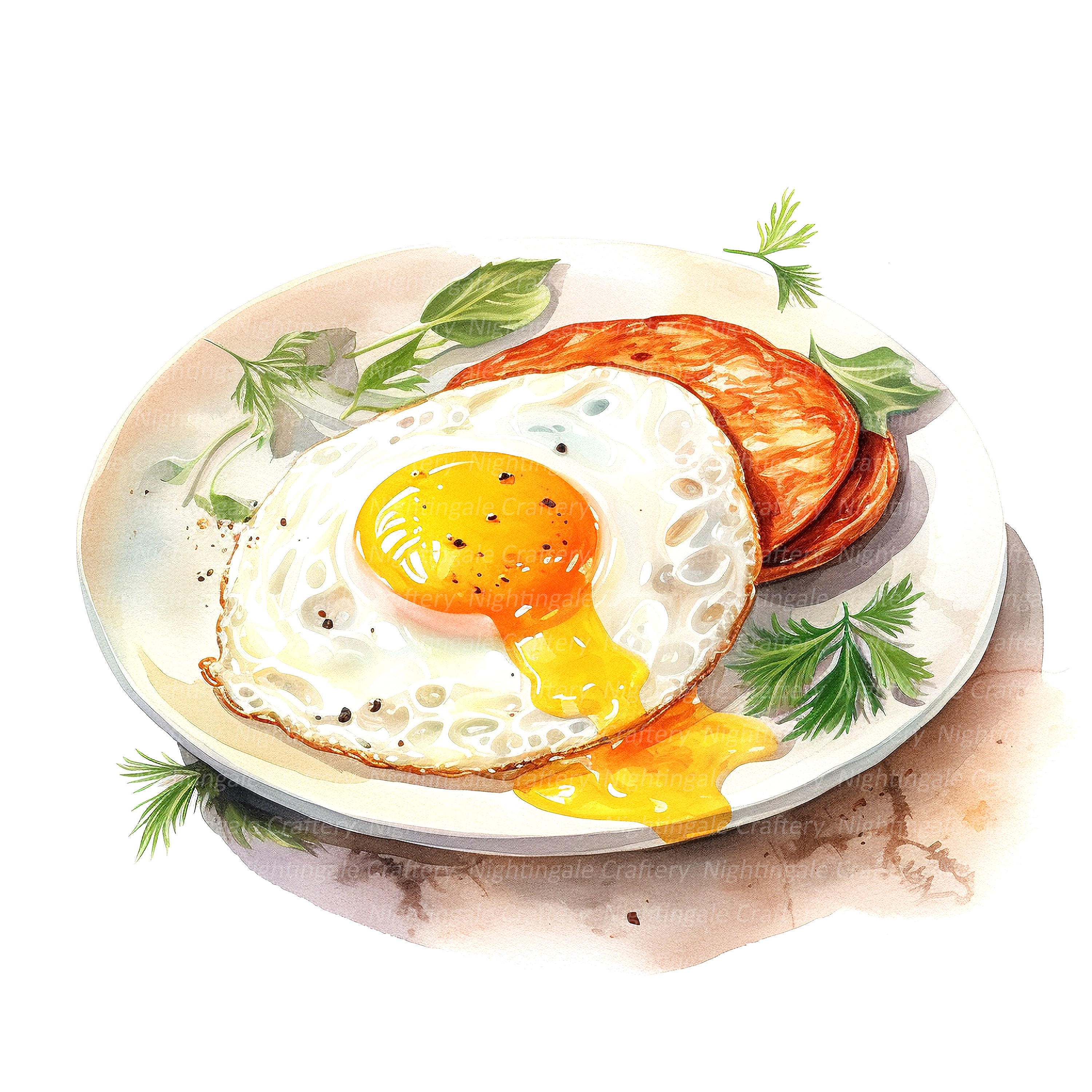 10 Breakfast Clipart Fried Eggs Clipart Printable Watercolor - Etsy