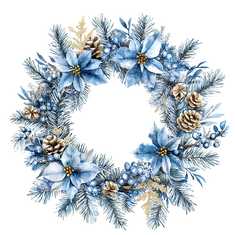 10 Frosty Christmas Wreath Clipart, Winter Wreath, Watercolor Clipart ...