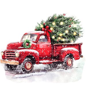 11 Pickup Truck Carrying Christmas Tree Clipart, Printable Watercolor ...