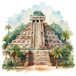 12 Aztec Temple Clipart, Aztec Pyramid, Printable Watercolor Clipart ...
