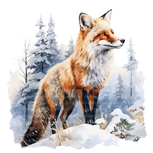12 Fox in Winter Clipart, Printable Watercolor Clipart, High Quality ...