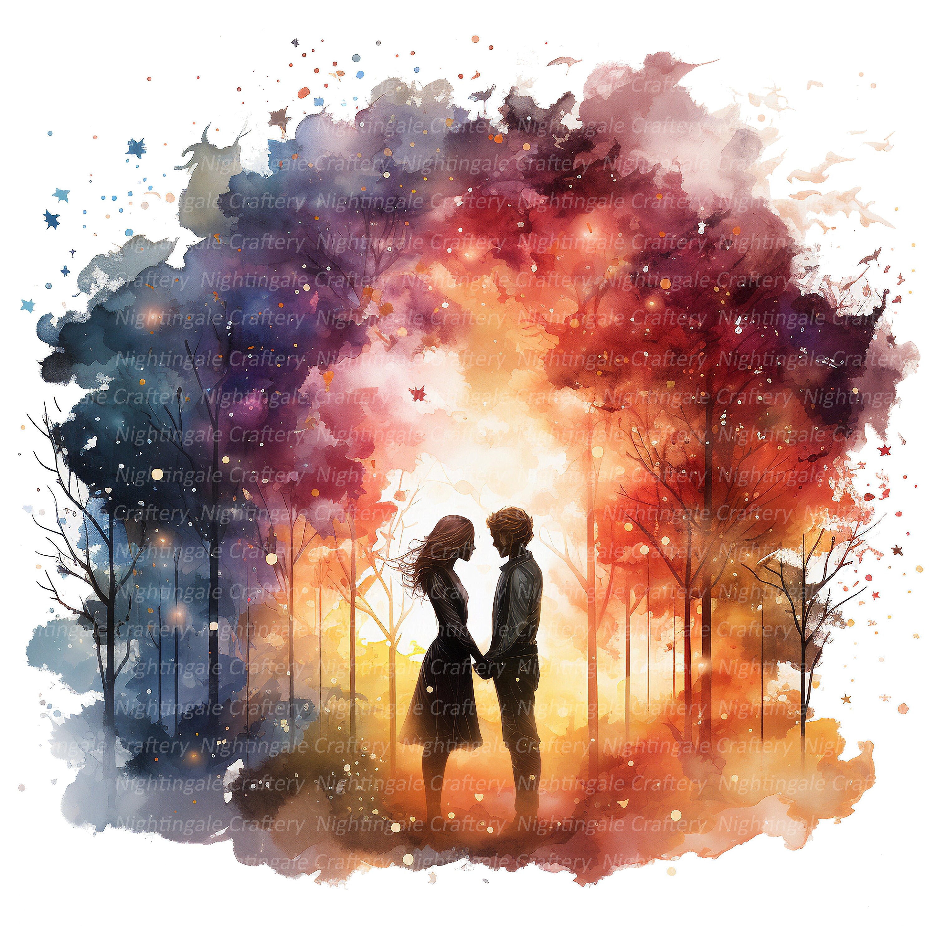 10 Abstract Friendship Clipart, Lovers, Couple, Printable Watercolor ...
