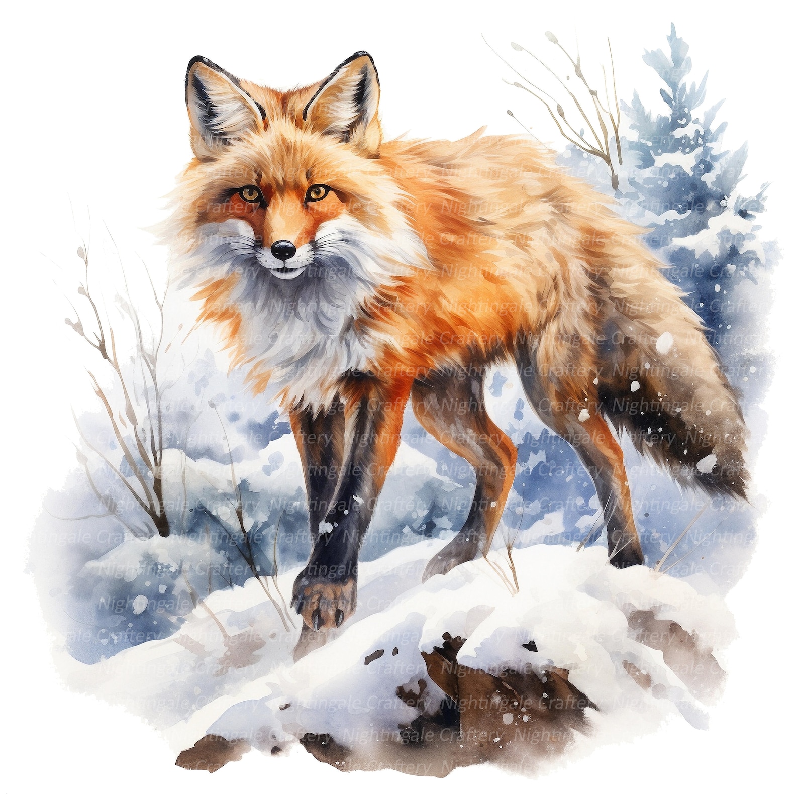 12 Fox in Winter Clipart, Printable Watercolor Clipart, High Quality ...