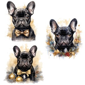 14 French Bulldog Clipart, Golden Christmas Theme, Printable Watercolor ...