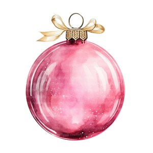 10 Vintage Christmas Bauble Clipart, Pink, Printable Watercolor Clipart ...