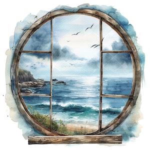 12 Window Ocean View Clipart, Window to Sea Clipart, Printable ...