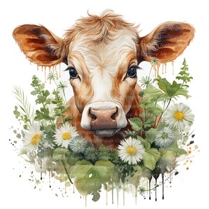 Cow Calf Clipart, Farm Clipart, Printable Watercolor Clipart, 10 High ...