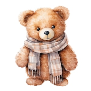 12 Teddy Bear With Scarf Clipart, Winter Teddy, Printable Watercolor ...