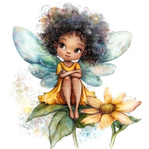 10 Black Girl Fairy Clipart, Afro American Fairy, Printable Watercolor ...