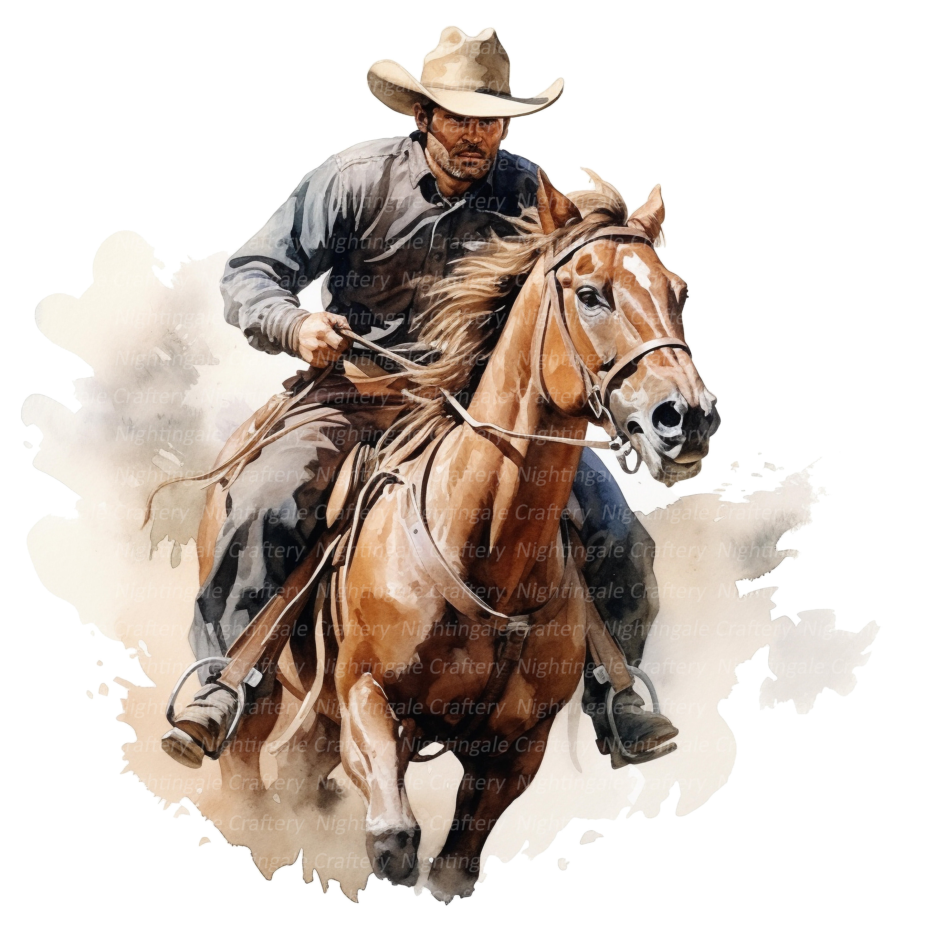 12 Cowboy Clipart, Wild West Cowboy, Printable Watercolor Clipart, High ...