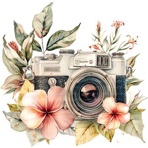 10 Vintage Floral Camera Clipart Set 2, Photo, Printable Watercolor ...
