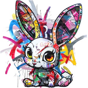 11 Bunny Graffiti Clipart, Punk Bunny Clipart, Printable Watercolor ...